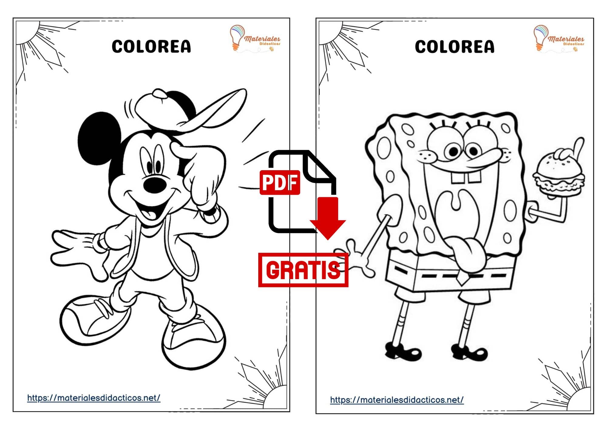 Fichas de dibujos animados para pintar - Materiales Didacticos
