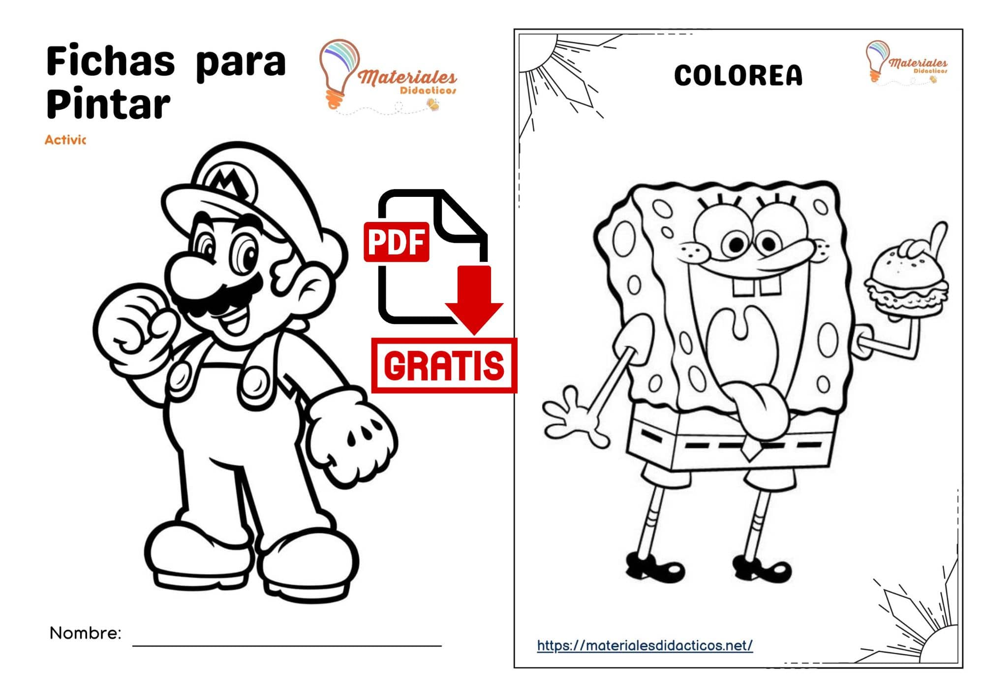 Fichas de dibujos animados para pintar - Materiales Didacticos