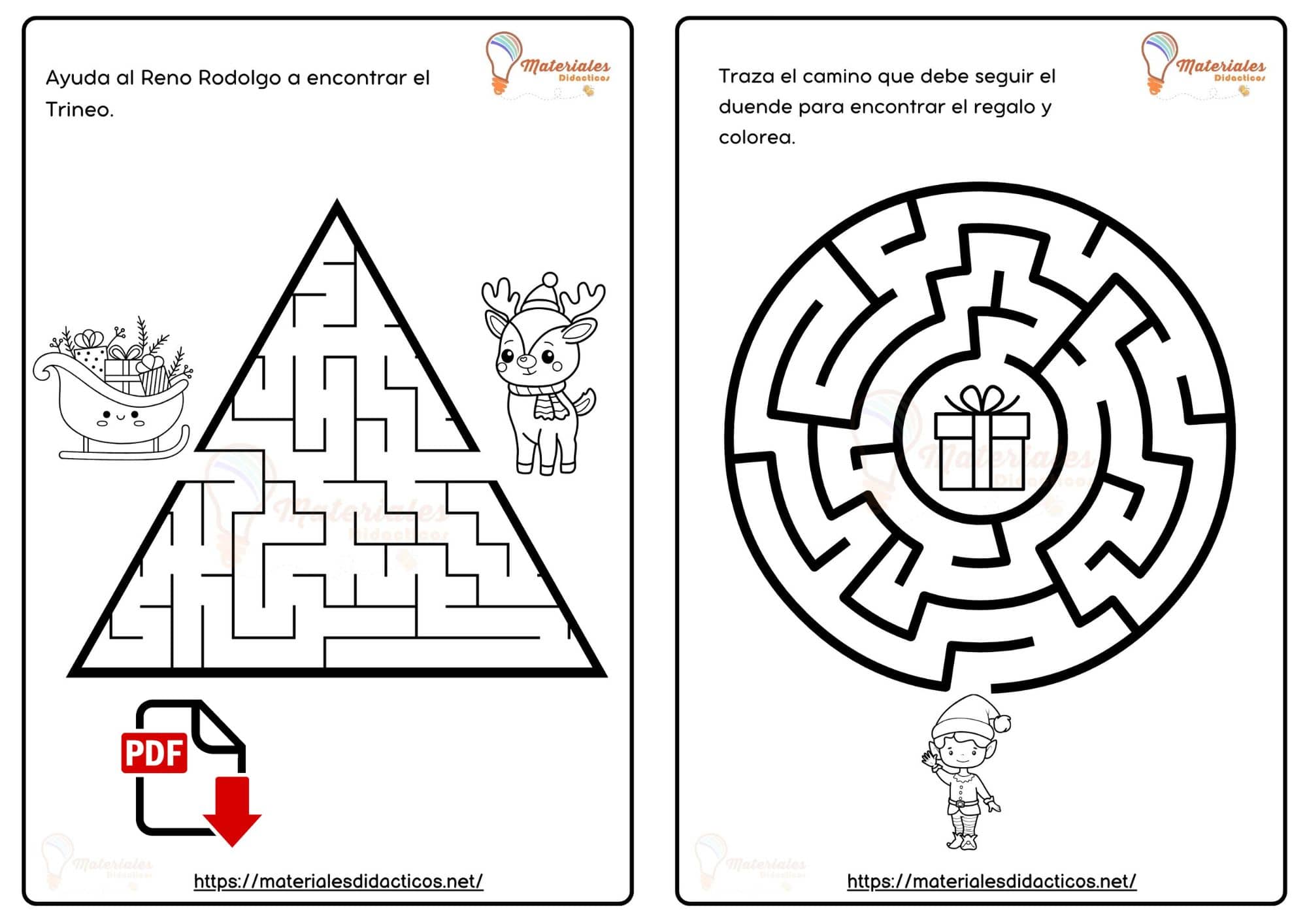 Divertidos Laberintos de Navidad para Imprimir - Materiales Didacticos